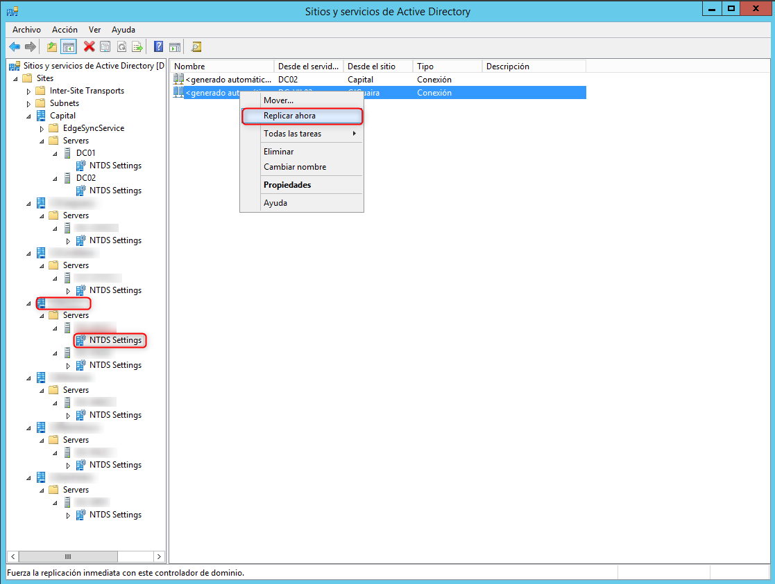 Forzar replicación de tus Controladores de Dominio